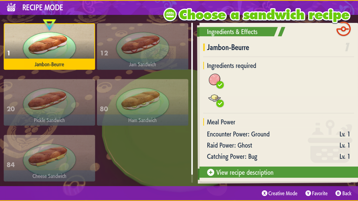 Pokemon Violet and Scarlet: All Normal Sandwich Recipes | Cooking Guide ...